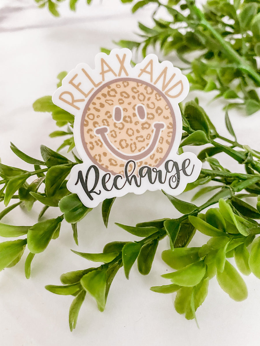 Relax + Recharge Smiley Face Sticker – Amber Christi Design